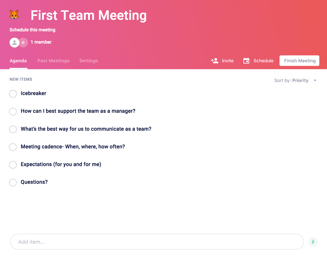6 Items to add to your first team meeting agenda | Spinach